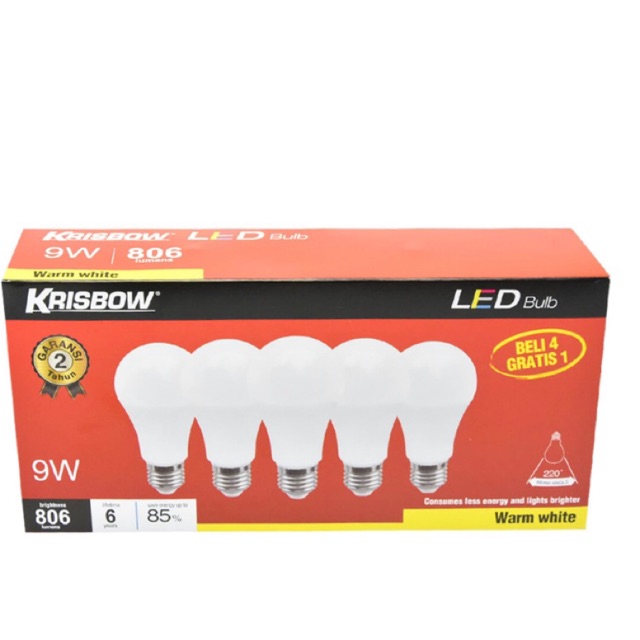 Jual KRISBOW SET BOHLAM LED 9W 5PCS - WARM WHITE | Shopee Indonesia