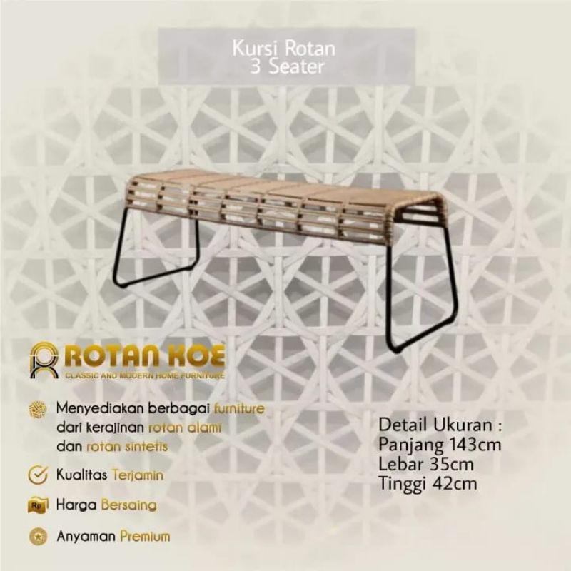 Jual Kursi Bench Rotan Alami Kaki Besi 3 Seater | Shopee Indonesia