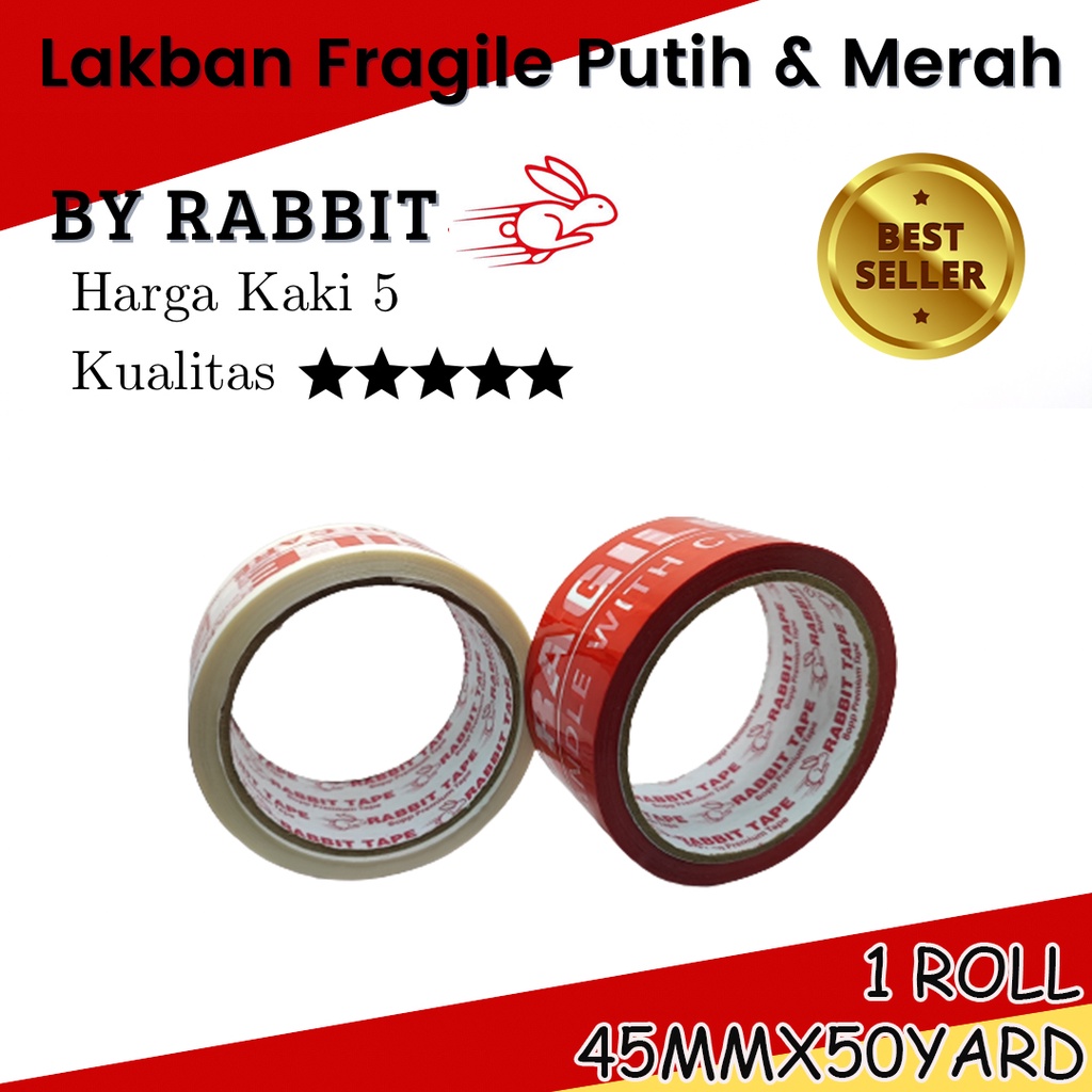 Jual Lakban Fragile Merah / Lakban Fragile Putih RABBIT TAPE 2 inch x ...