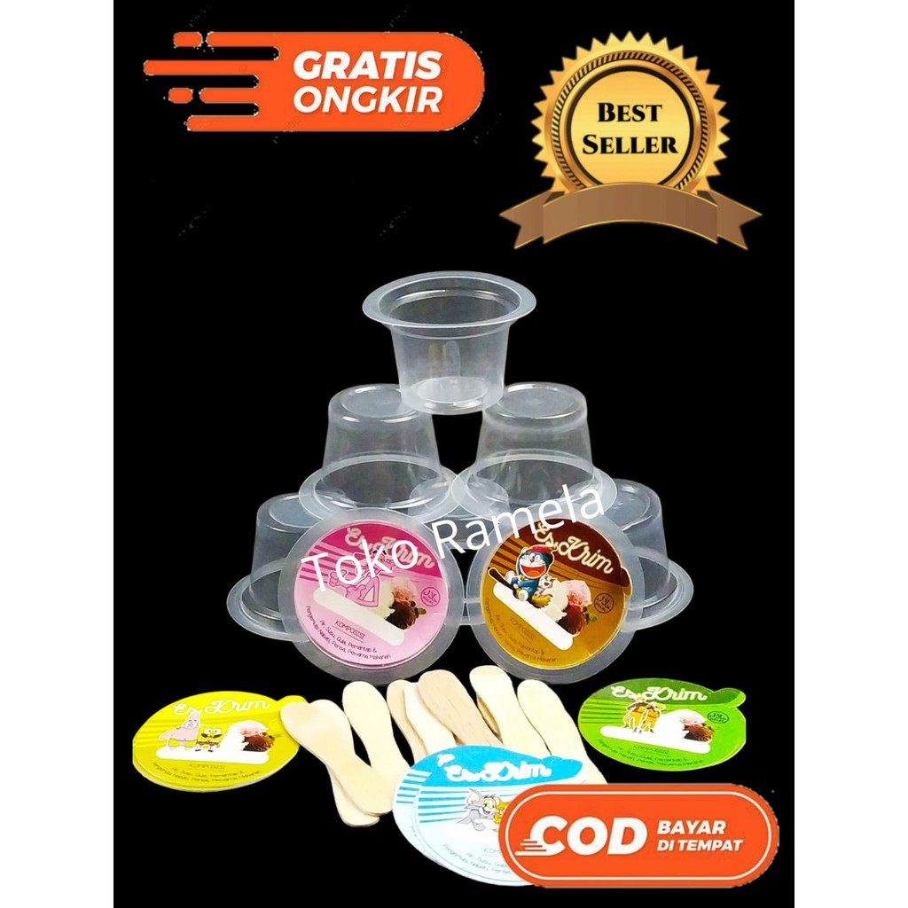 Jual CUP BENING/TRANSPARAN 50ml LENGKAP TUTUP DAN SENDOK | Shopee Indonesia