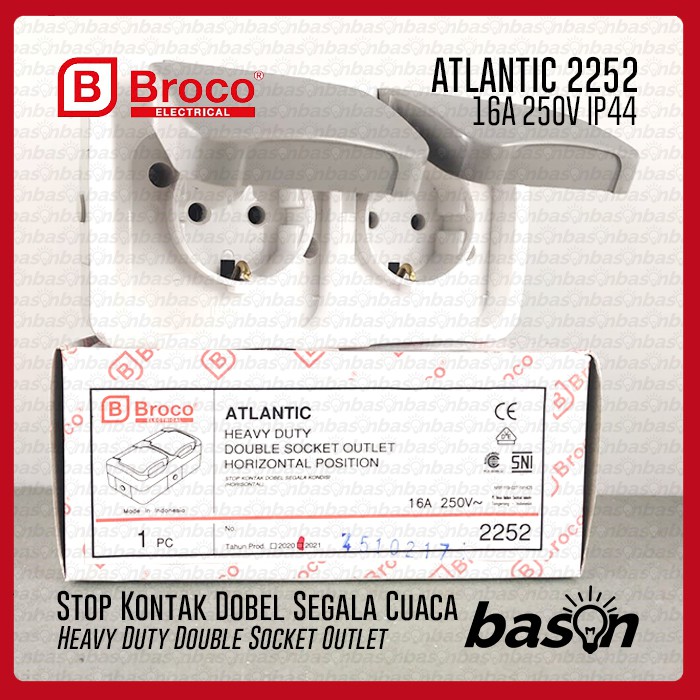 Jual BROCO Atlantic 2252 Stop Kontak Double 16A 250V - Outbow IP44 ...