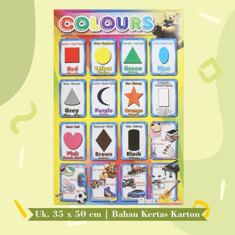 Jual poster edukasi bentuk dan warna Indonesia|Shopee Indonesia