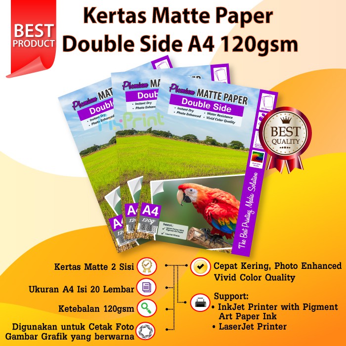 Kertas Photo Matte Paper Double Side A4 120gsm 1 pack/20pcs | Shopee ...