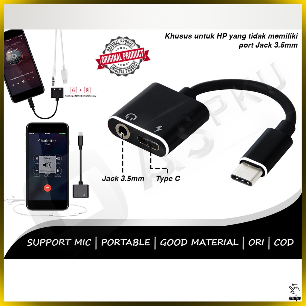 Jual Converter Type C to Jack 3.5mm + Type C Penyambung Penghubung ...