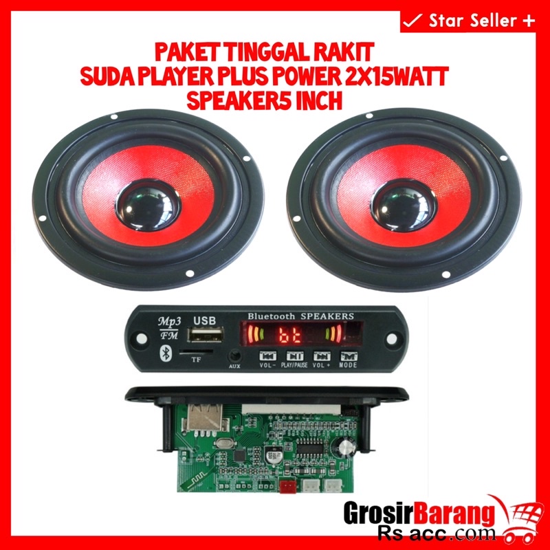 Paket tinggal rakit pasang speaker 5inch player bluetooth usb dan fm ...