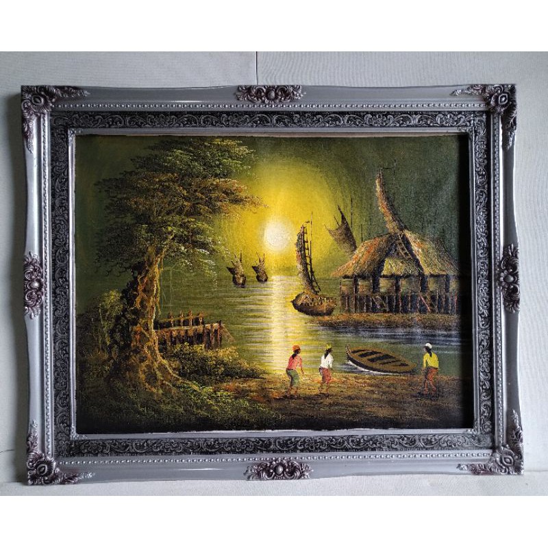 Jual lukisan senja pantai kuning asli buatan tangan | Shopee Indonesia