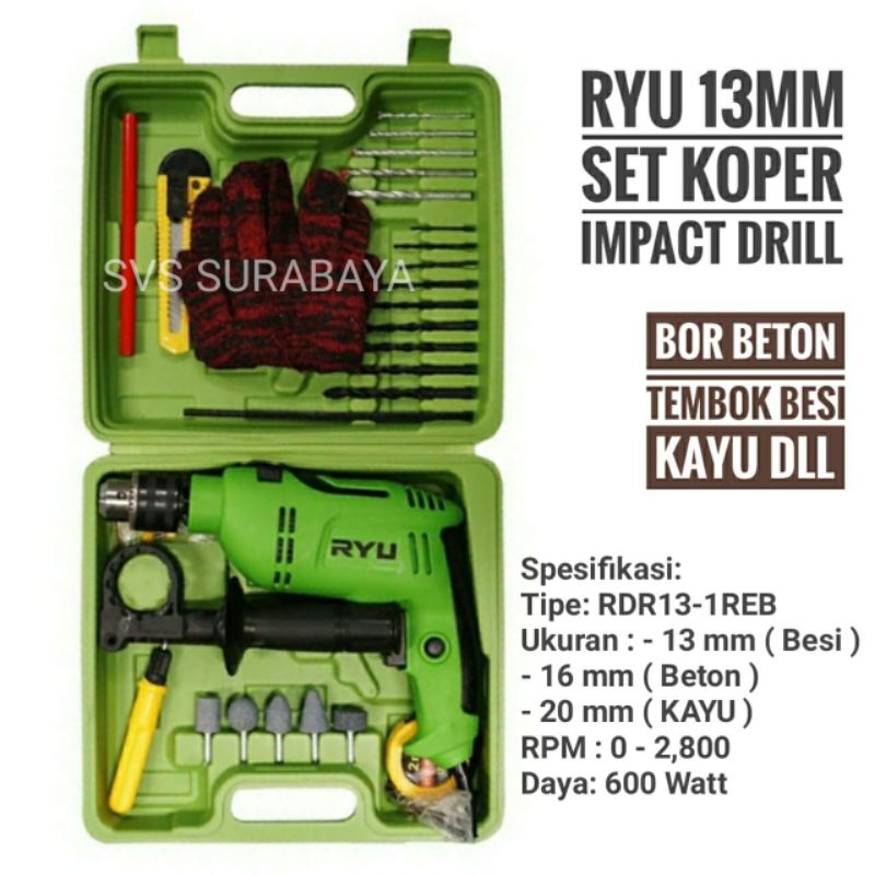 Jual Bor Ryu RID13-1REB 13mm impact drill set koper bor beton tembok ...