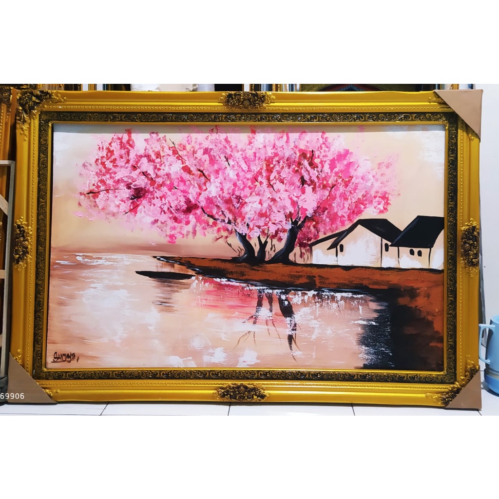 Jual lukisan abstrak pohon sakura asli karya tangan bukan print atau ...