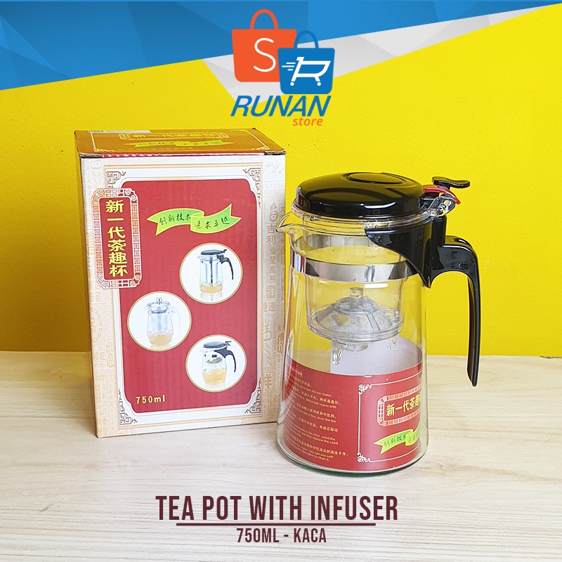 Jual Teko Teh Kaca 750ml Saringan Tea Pot Infuser Teko Teh Herbal 750 ...