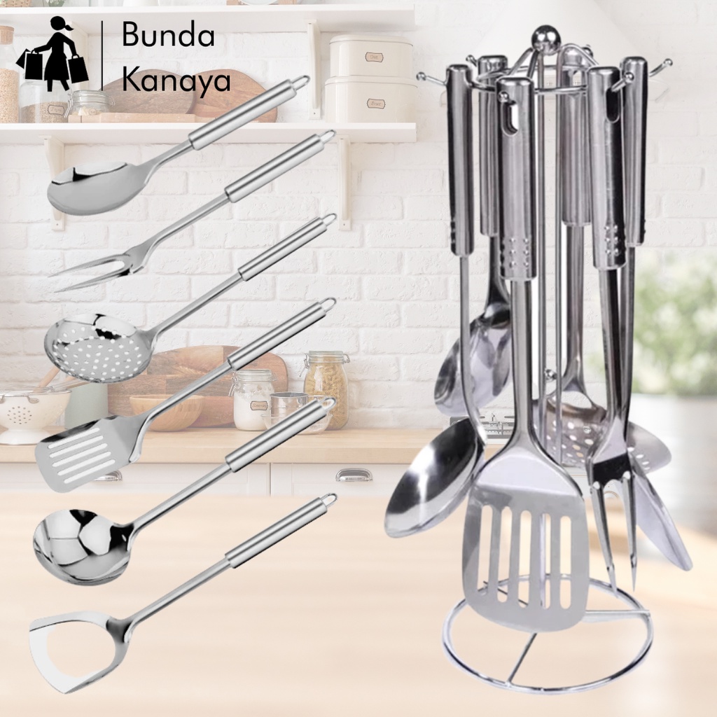 Jual Spatula Stainless Set 6 pcs (Bonus Tempat Gantungan) | Shopee ...