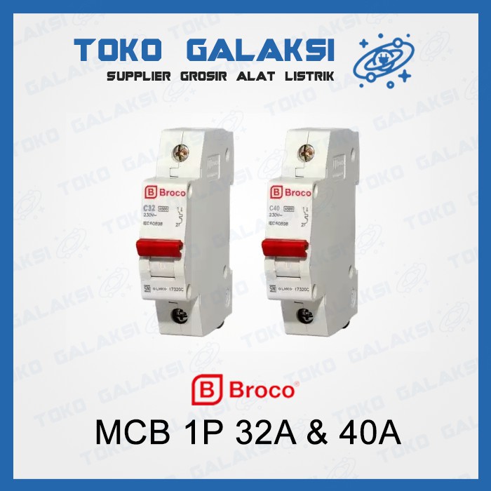 Jual Broco MCB 1P 32A dan 40A 17332C & 17340C 32 40 Ampere Merah 1 ...