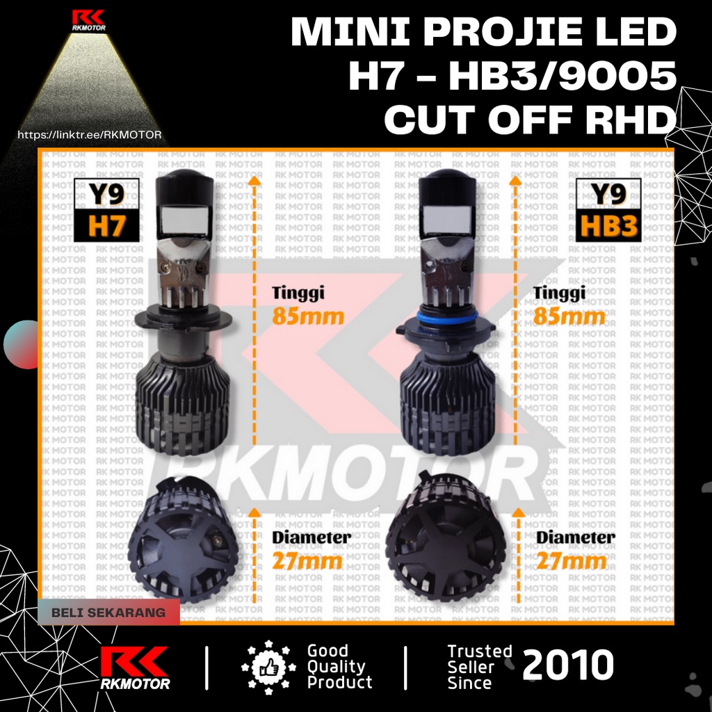 Jual Mini Projector LED Y9 H7 HB3 9005 Cut Off RHD Warna Putih ...