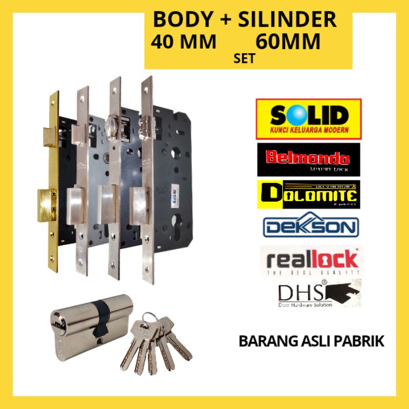 Jual BODY KUNCI MORTISE LOCK KUNCI RUMAH PINTU SET PELOR LIDAH DEKSON SOLID 40MM SILINDER ...