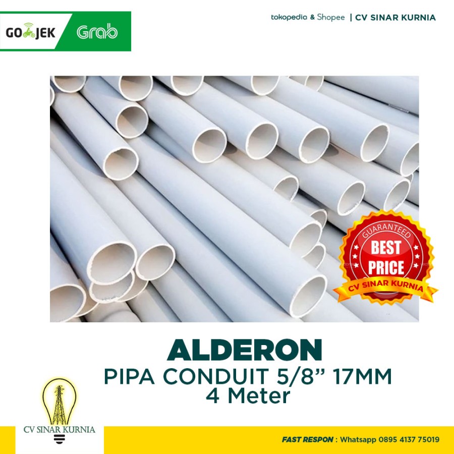 Jual ALDERON PIPA LISTRIK PVC 5/8 " C4 PUTIH 17MM panjang 4 Meter SNI ...