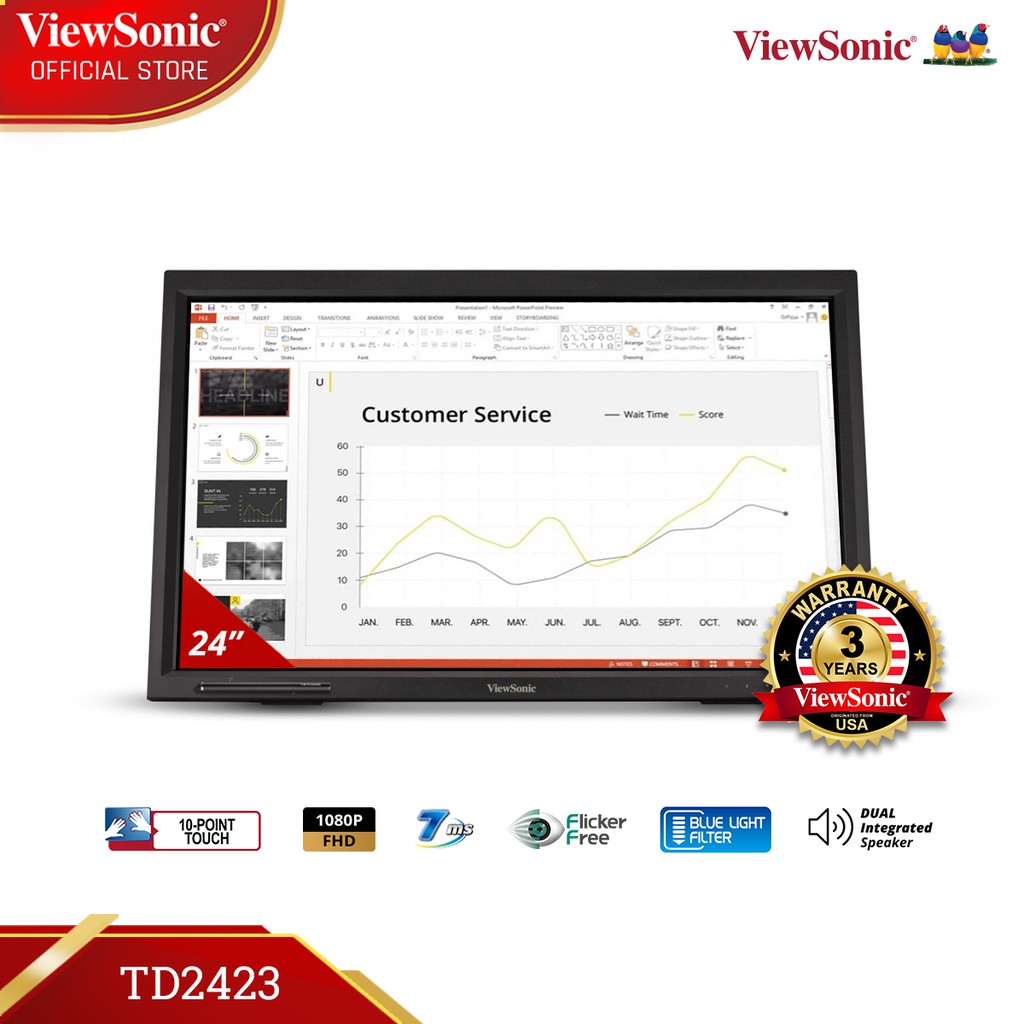 Jual ViewSonic 24” IR Touch Monitor TD2423 10-Point Touch HDMI-VGA 7H ...