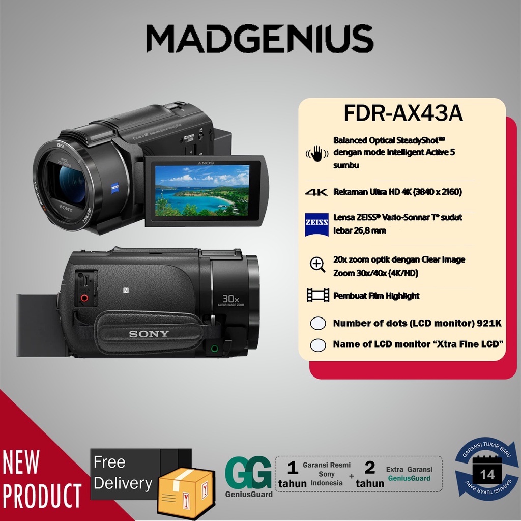Jual SONY Original FDR-AX43A / Sony Handycam FDRAX43A / FDR AX43A Handycam Sony 4K / AX43A 4K ...