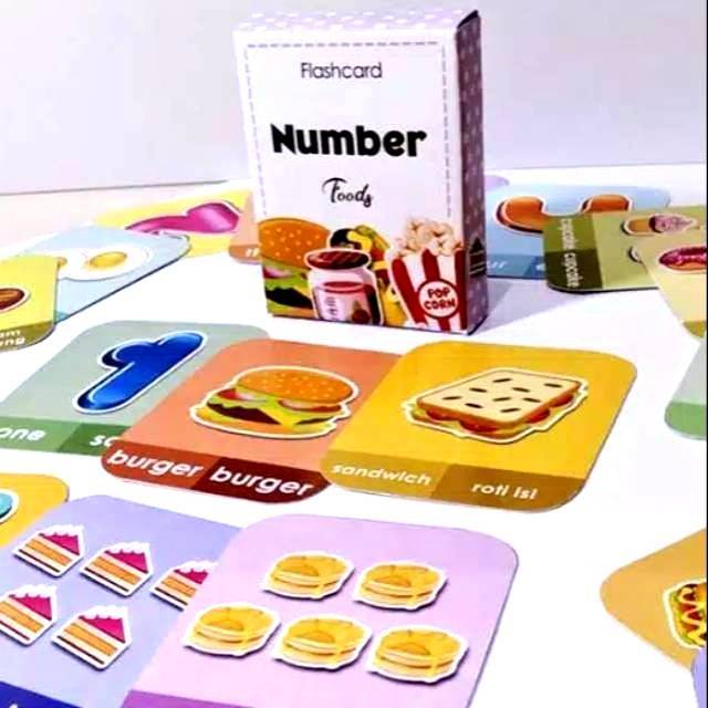 Jual Flashcard number and foods / Flash card / Pairing puzzle / kartu ...