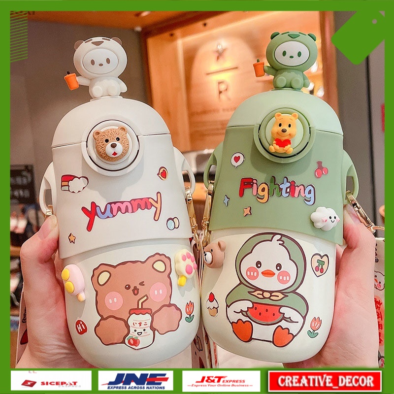 Jual Botol Minum Anak Lucu Impor 500 ML Cartoon Cute Kids Thermos Bottle With Straw Cup Strap ...