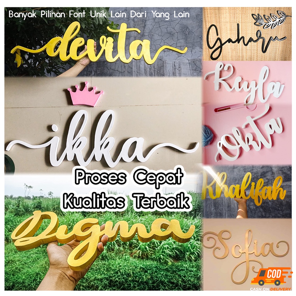 Jual Huruf Kayu Timbul Custom Nama Hiasan Dinding Dekorasi Ukiran Nama ...