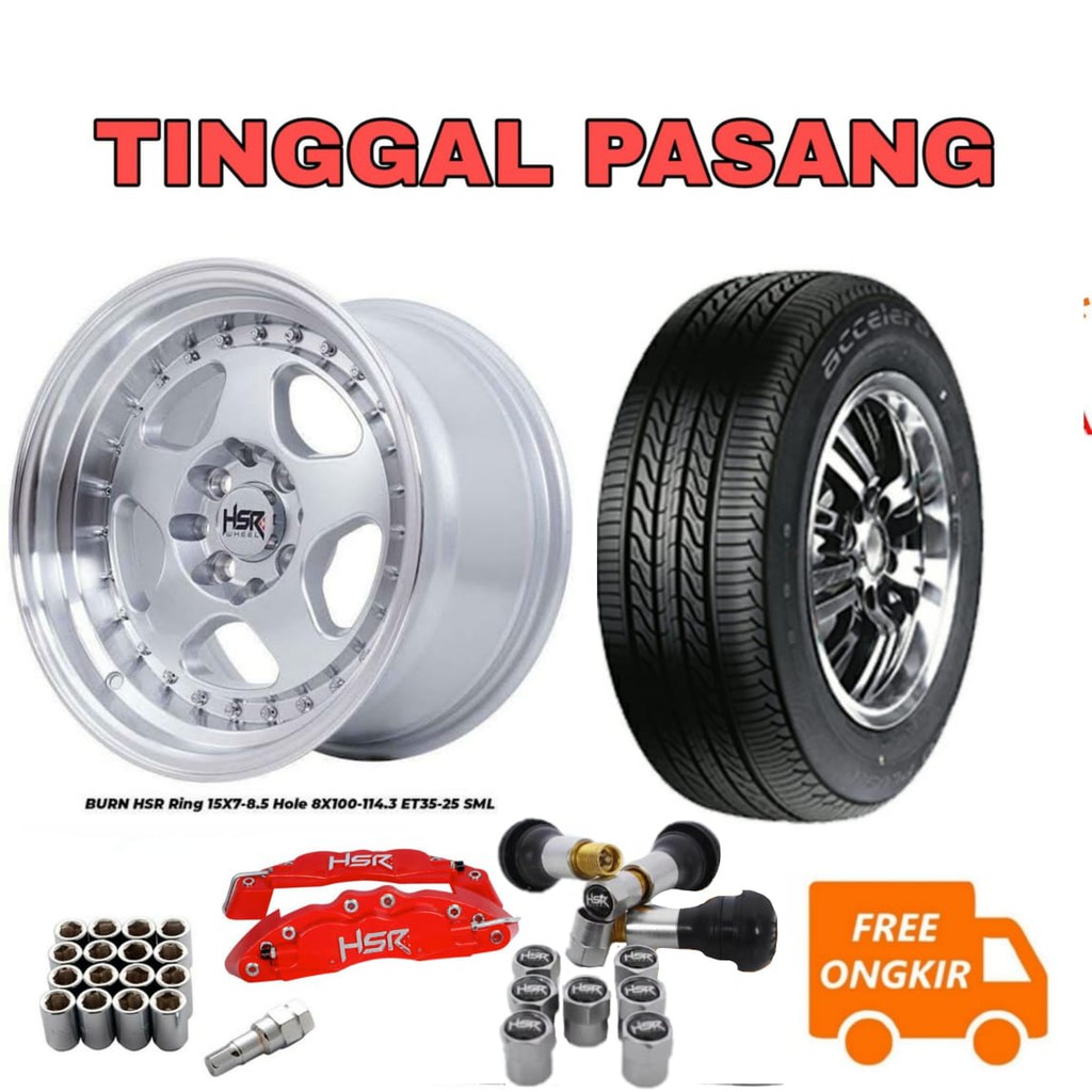 Jual PAKET Kumplit Velg MOBIL HSR BURN R15 Ring 15 Plus Ban, Center Ring, Caliver Hsr Dan Baut ...