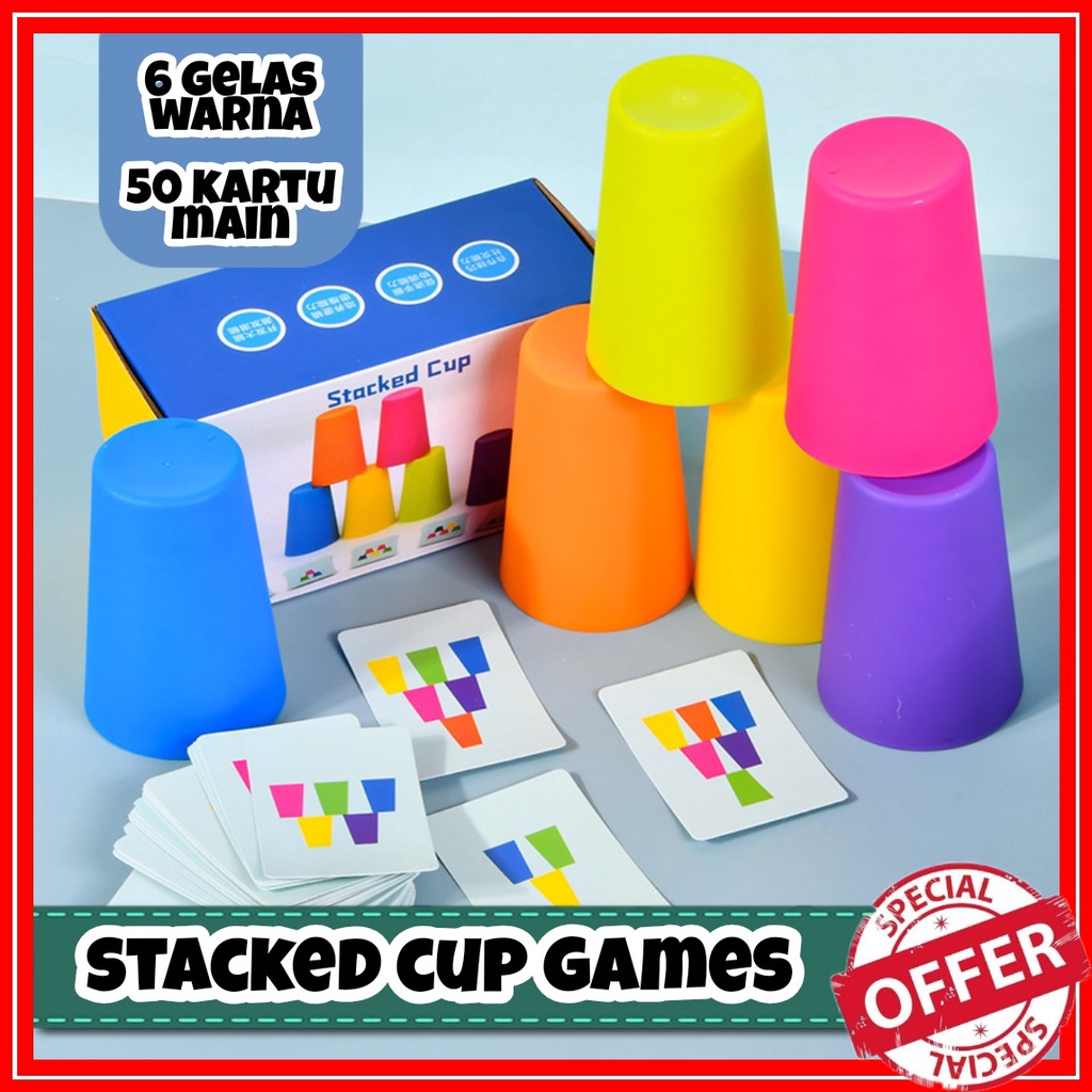 Jual TERBARU TERMURAH Stacked Cup Games / Mainan Menyusun Gelas Warna ...