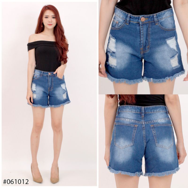 Jual (COD/4 Warna) Celana Pendek Hotpants Jeans Denim Wanita Ripped Rumbai Unfinished Indonesia ...