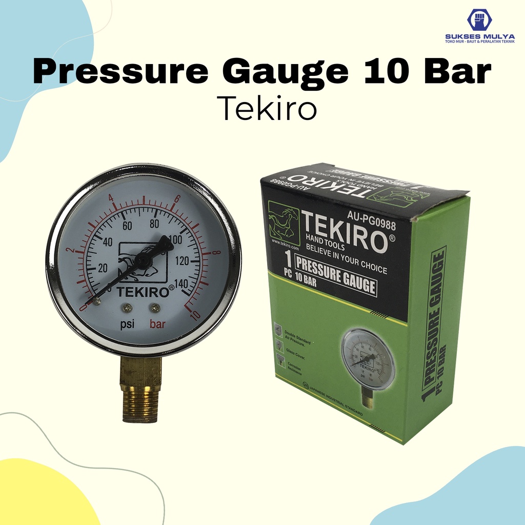 Jual Tekiro Pressure Gauge 10 Bar Manometer 10 Bar Alat Ukur Tekanan ...