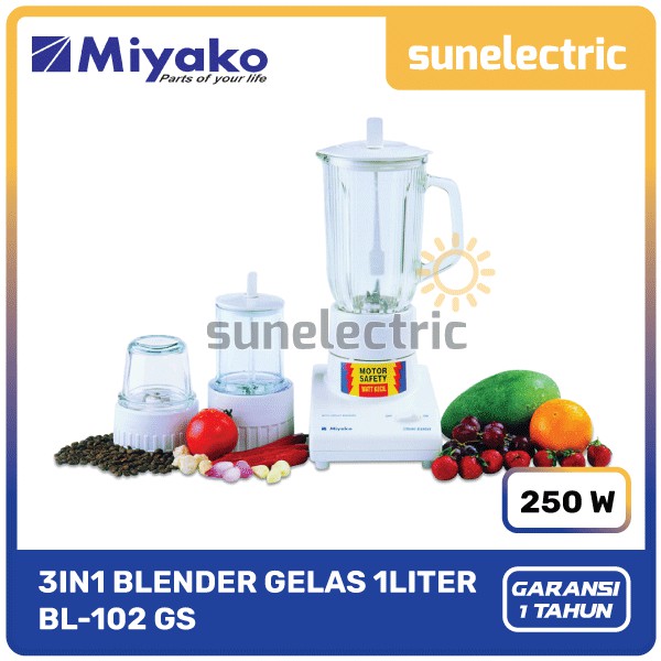 Jual Miyako BL-102 GS Blender Gelas Kaca + Dry + Wet Mill 3in1 Kapasitas 1 Liter BL 102 GS ...