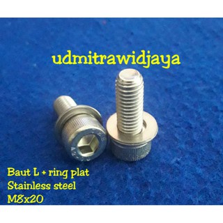 Jual baut variasi baut L + ring plat stainless stell M8x20 baut probolt | Shopee Indonesia