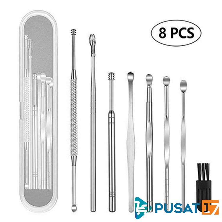 Jual ALAT PEMBERSIH TELINGA SET 8 IN 1 KOREK KUPING BAHAN STAINLESS ...