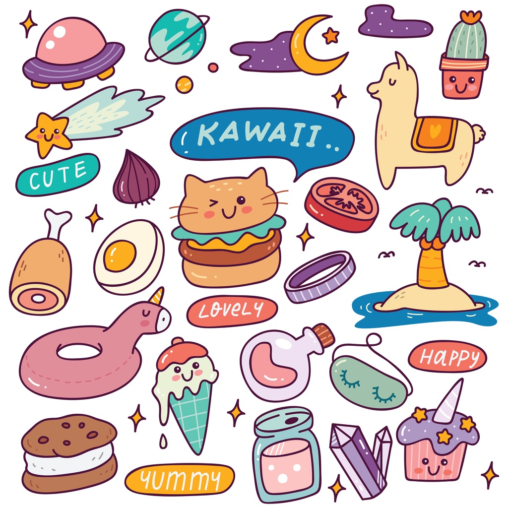 Jual Sticker Aesthetic Tumblr Doodle Kawai - Sticker Kawaii Doodle ...