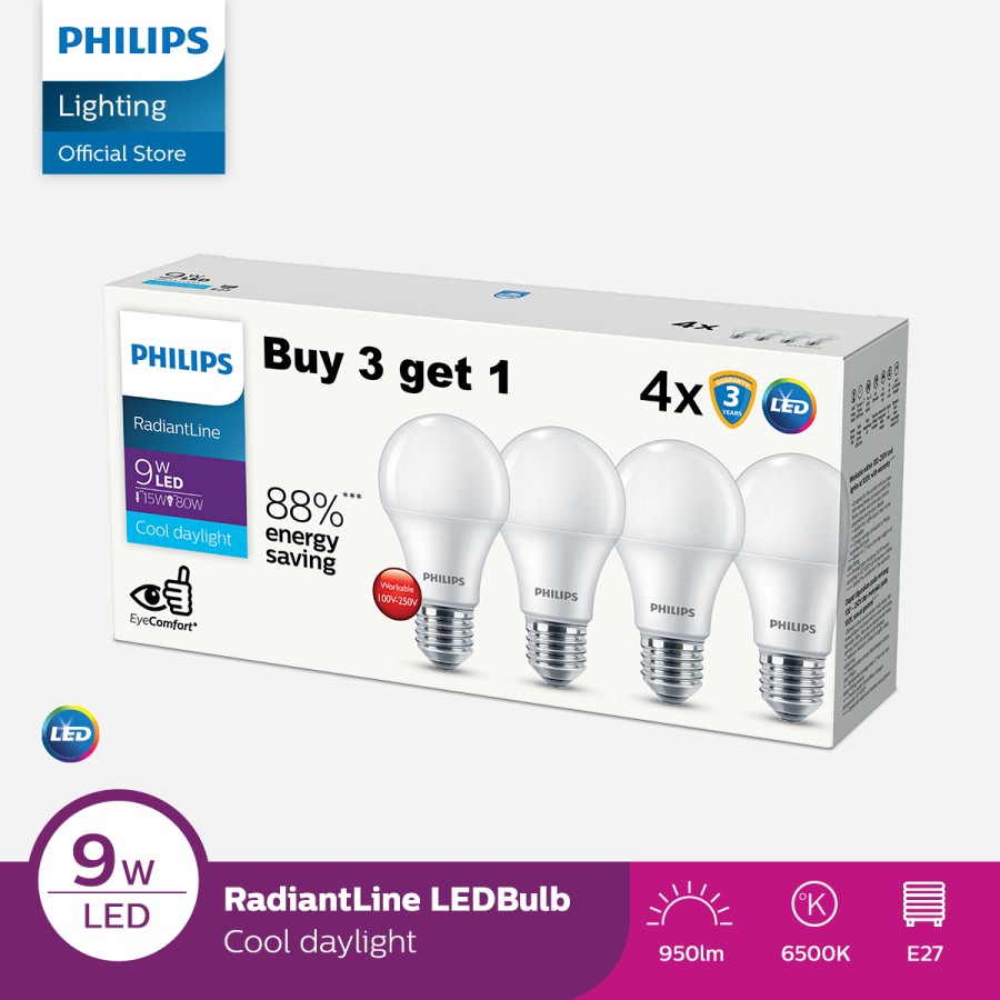 Jual Philips 9 Watt RadiantLine Multipack LED Bulb 9W 6500K PUTIH ...