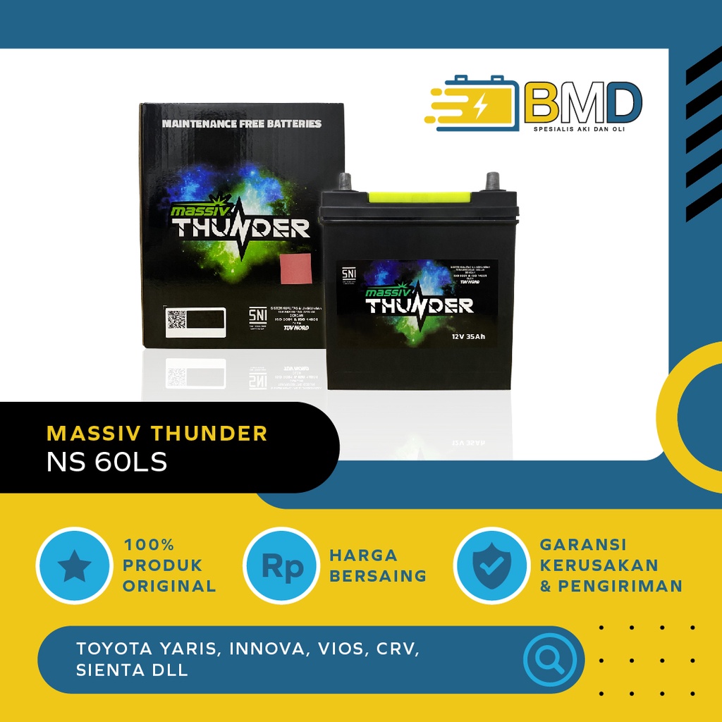 Jual Aki Mobil Massiv Thunder NS60LS untuk Toyota Innova, Yaris, Honda CRV | Shopee Indonesia
