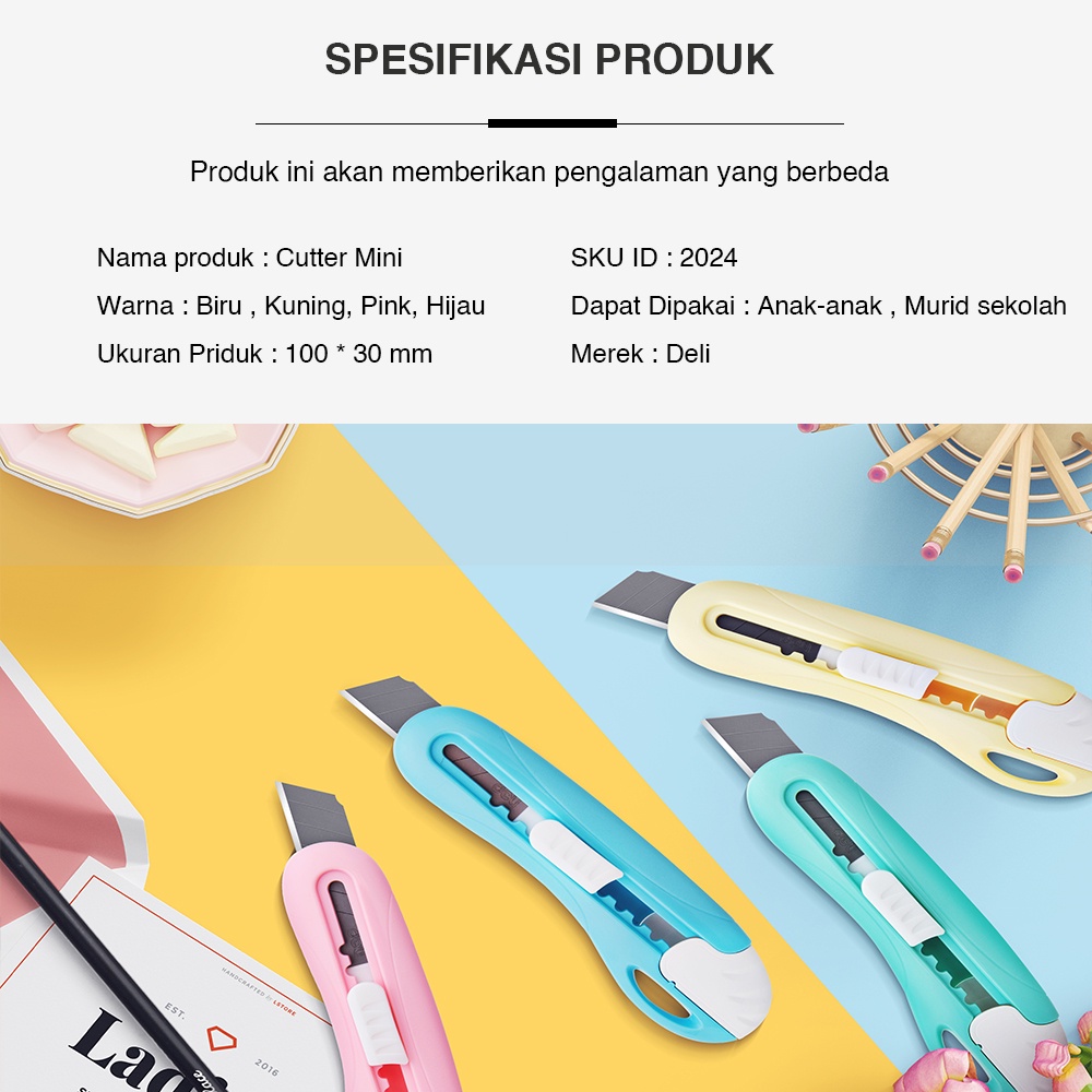 Jual Deli Cutter Sekolah, Design untuk Anak-anak, Bahan ABS, Silet 55mm ...