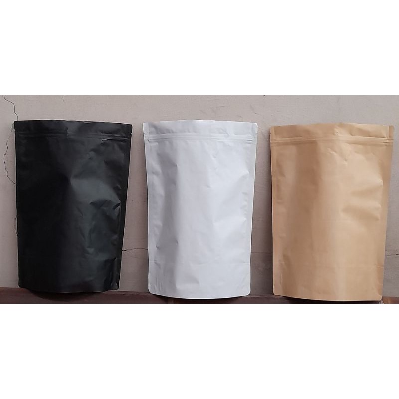 Jual Kemasan standing pouch 1kg kilo + ZIPPER *Premium - Hitam - Putih ...