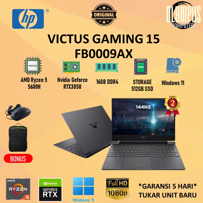 Jual Laptop Hp Victus Gaming 15 FB0009AX Ryzen 5 5600H 16GB 512SSD ...