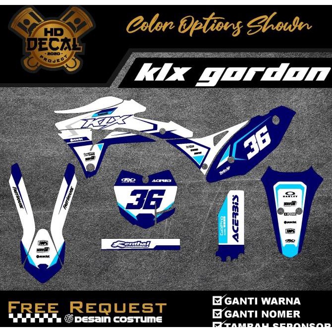 Jual Produk Terbaik] DECAL KLX GORDON PUTIH BIRU DESAIN COSTUME ...