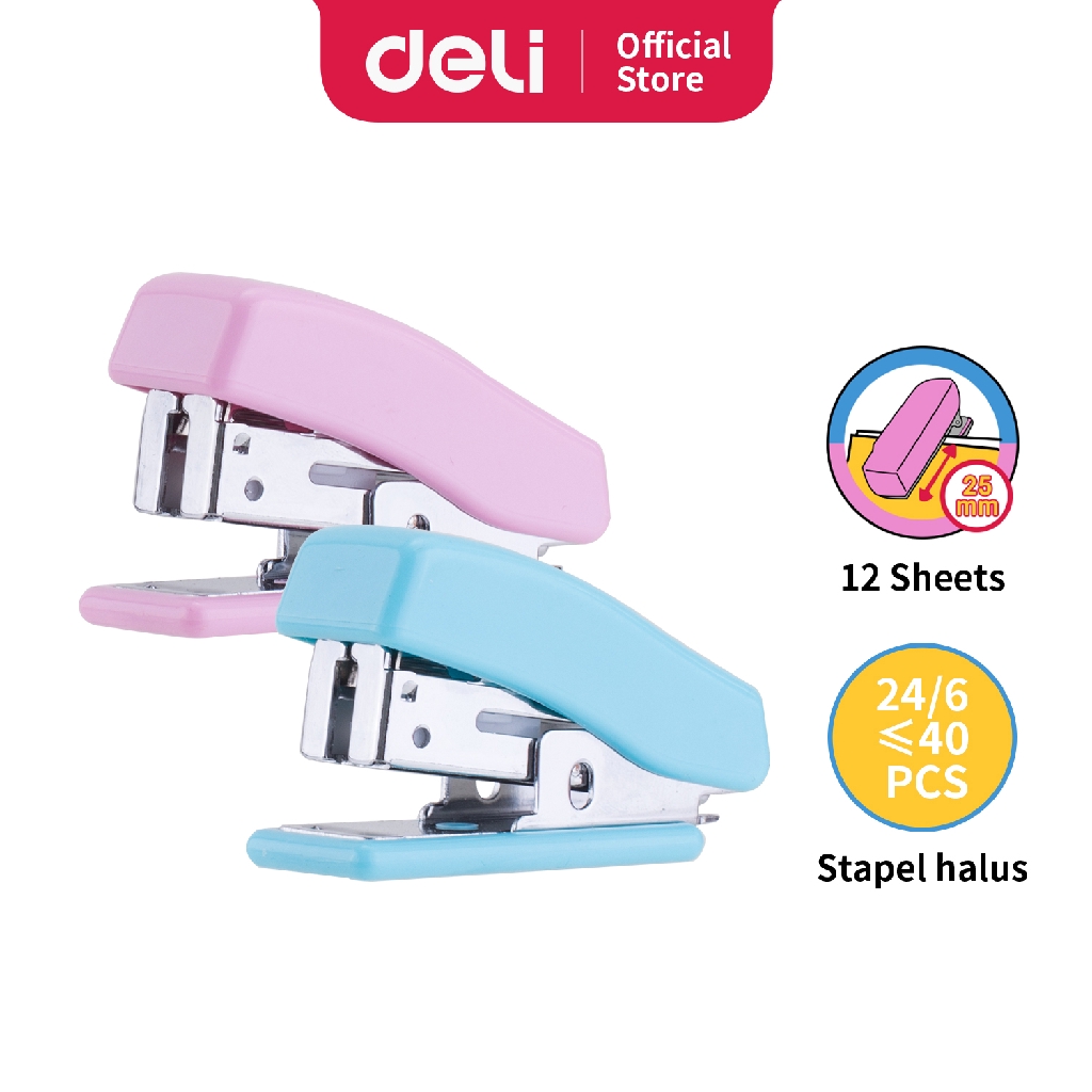Jual Deli Stapler Mini dengan pencabut staples #12 2 Warna Staples ...