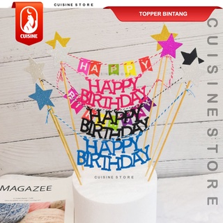 Jual [COD] Cake topper HAPPY BIRTHDAY Bintang 2 Sisi / Topper kue KERTAS / Topper Kain Flanel ...