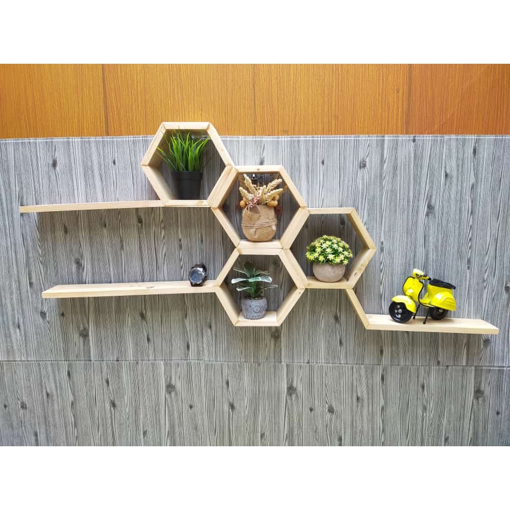Jual Rak Dinding Minimalis Hexagonal Hiasan Dinding Rak tempel Ambalan ...