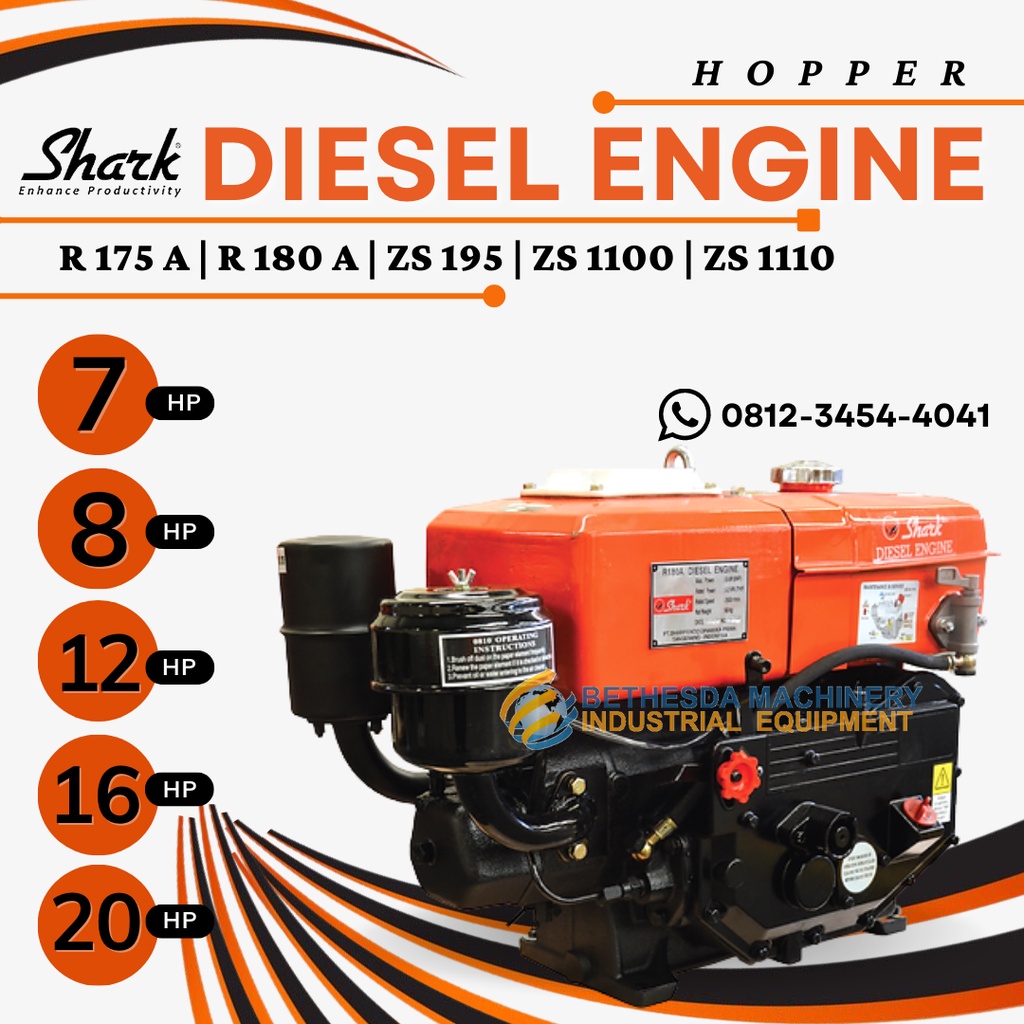 Jual Mesin Penggerak 7 Hp diesel engine 8PK SHARK 12 Hp / 16 Hp ZS 1110 - 20 Hp | Shopee Indonesia