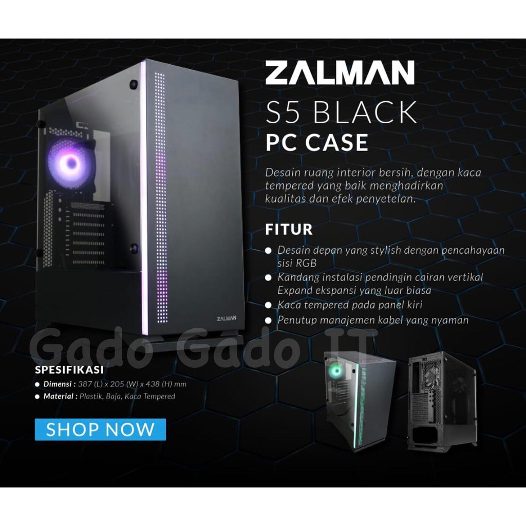 Jual CASING GAMING KOMPUTER ZALMAN S5 TEMPERED GLASS SIDE PANEL (NON ...