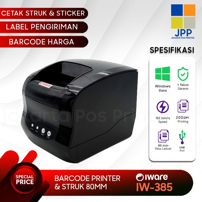 Jual Printer Barcode Thermal / Label Printer Stiker Iware IW-385B ...