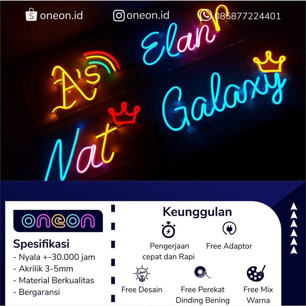 Jual Custom Neon Flex nama/tulisan / Custom Neon Sign nama/tulisan ...