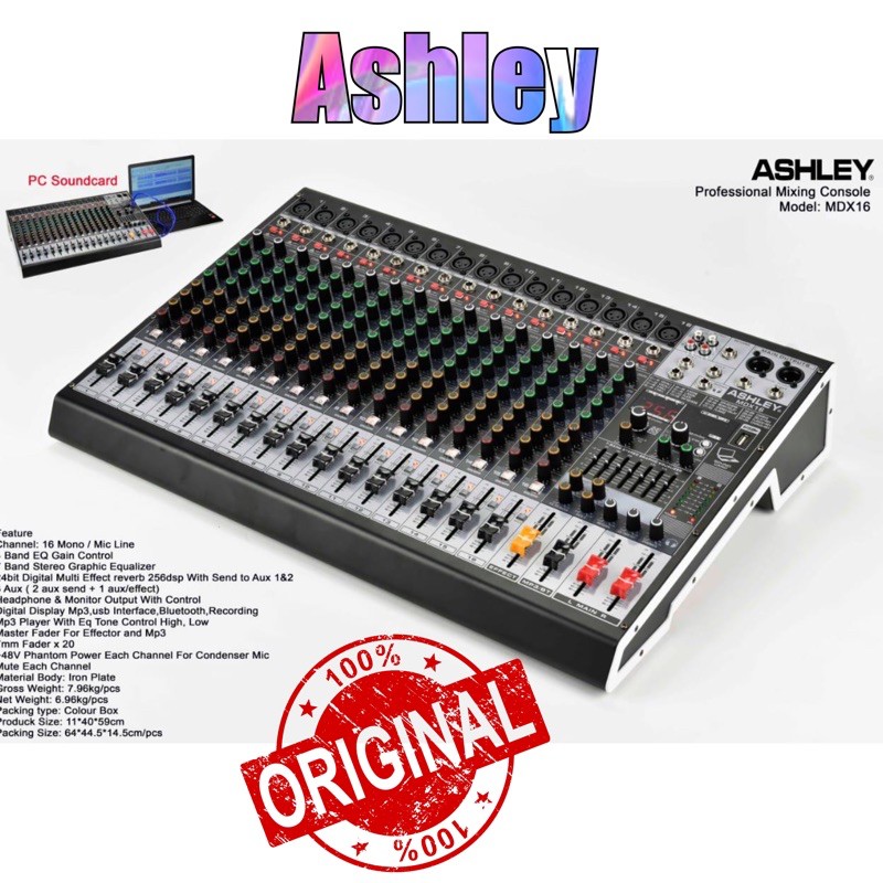 Jual Mixer Ashley MDX 16 Original 16 Channel - Effect Reverb 24 bit ...