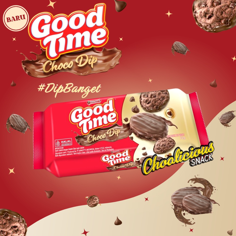 Jual GOOD TIME Choco Dip Chocochips Cookies Biskuit @71 gram | Shopee ...