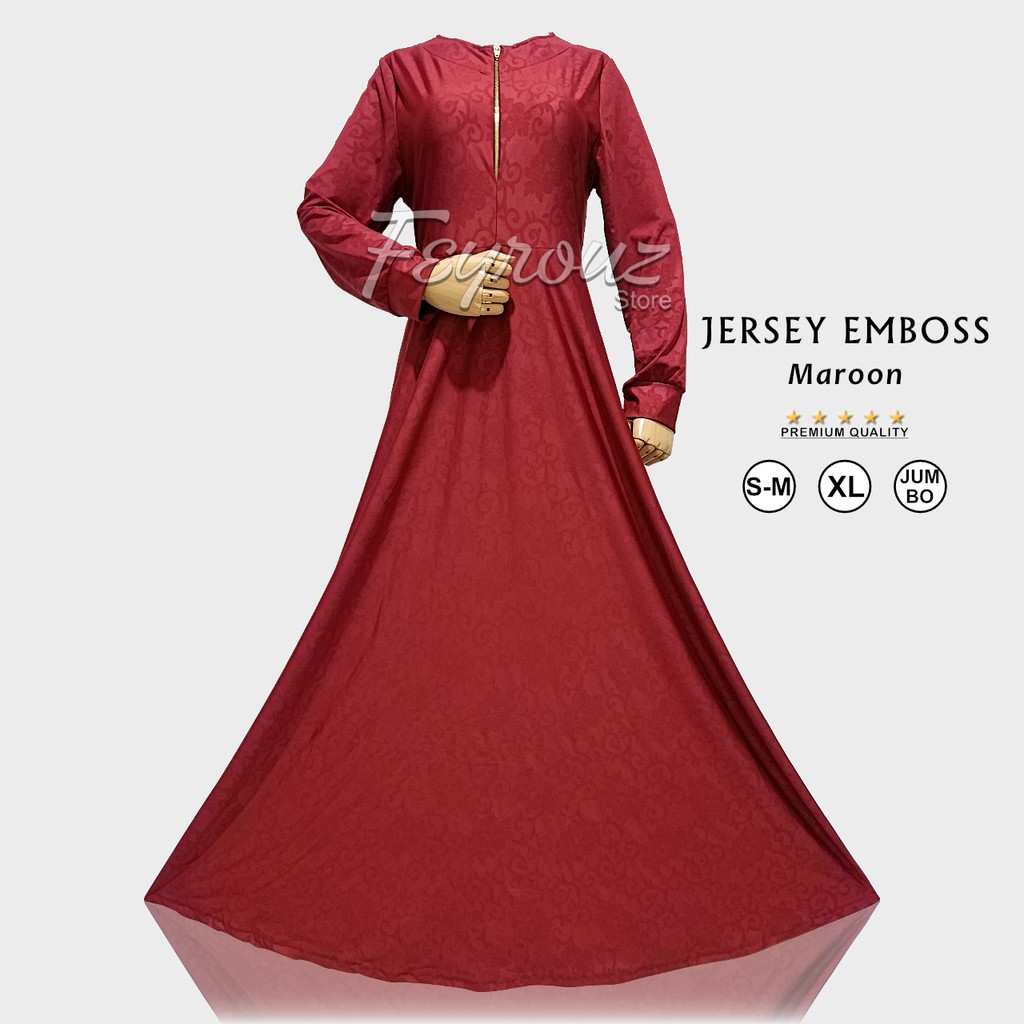 Gamis Dress Jersey Motif Emboss Relief Merah Maroon Marun Size M XL ...