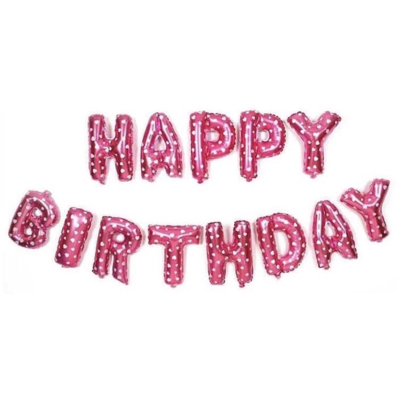 Jual Balon Foil Huruf Tulisan Happy Birthday Set warna Pink Motif love ...