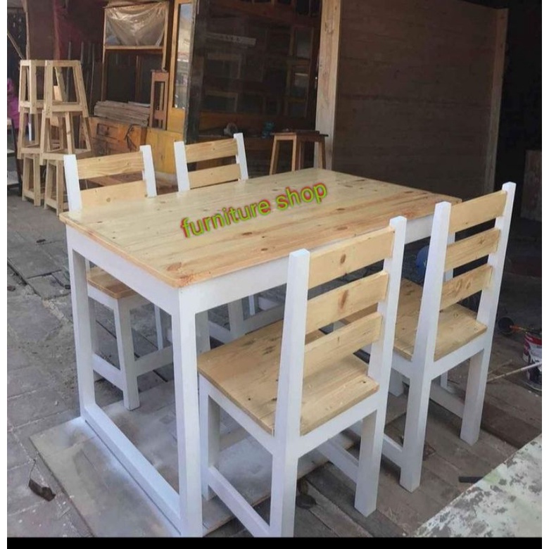 Jual meja makan set 4kursi sender 120×60×75cm full kayu Pinus jati Belanda | Shopee Indonesia