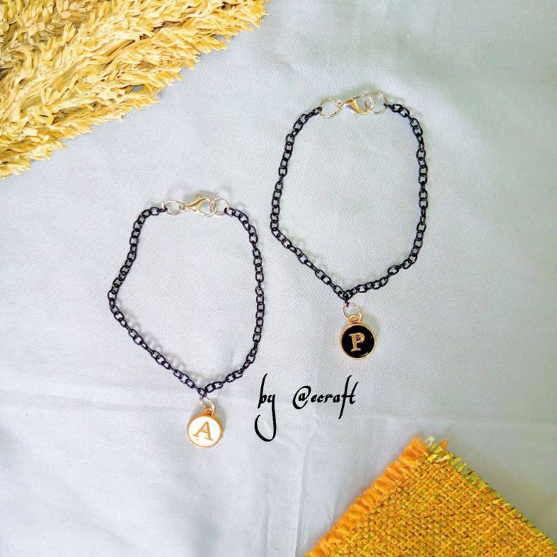 Jual ECRAFT GELANG RANTAI HITAM INISIAL EPOXY HITAM PUTIH POLOS BULAT ...